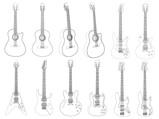 Set of isolated guitars Royalty Free Vector Image