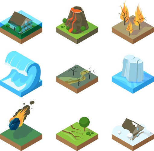 Natural disaster isometric set Royalty Free Vector Image