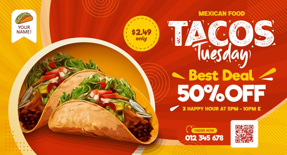 Mexican food tacos design template Royalty Free Vector Image