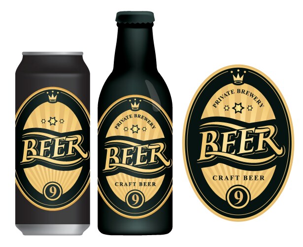 Realistic glass beer bottle with label Royalty Free Vector