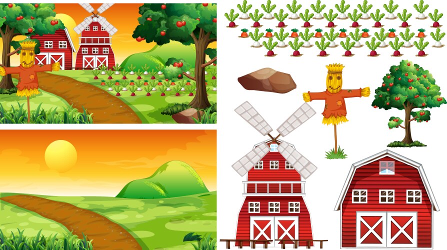 Farm rural landscape set Royalty Free Vector Image