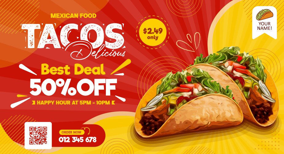 Mexican food tacos design template Royalty Free Vector Image
