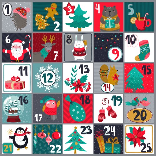 Christmas advent calendar hand drawn elements Vector Image