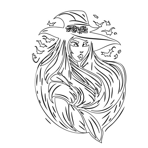 Witch outline sketch Royalty Free Vector Image
