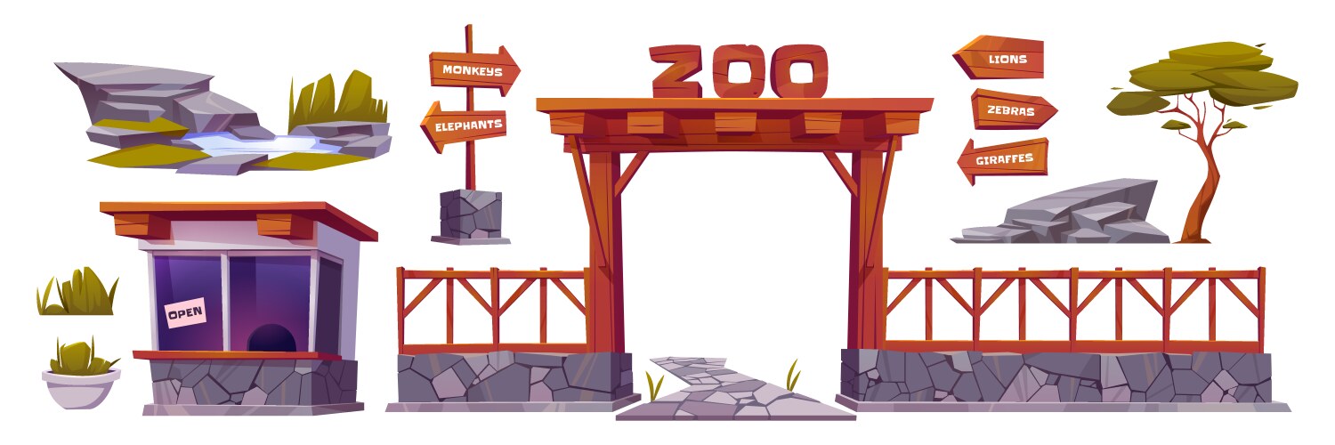 Zoo entrance gate cartoon Royalty Free Vector Image