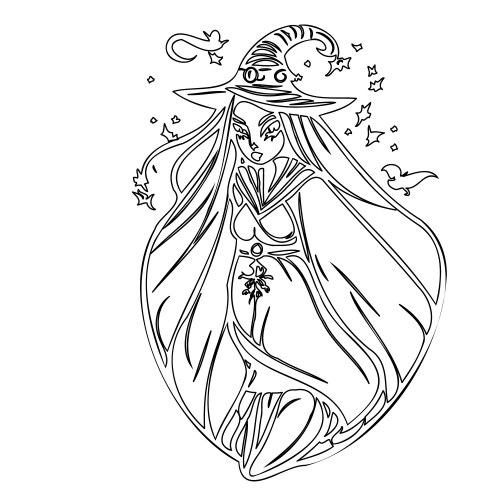 Witch outline sketch Royalty Free Vector Image