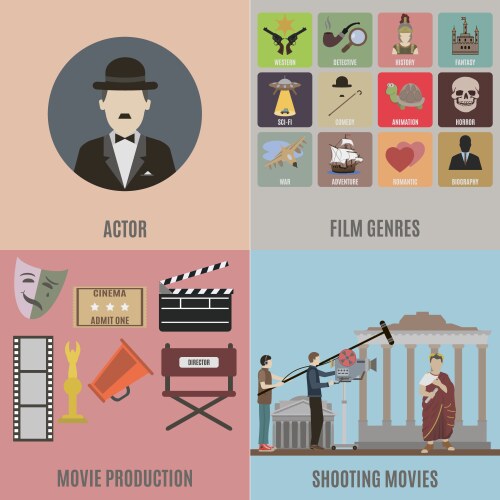 Flat movie genres icons Royalty Free Vector Image