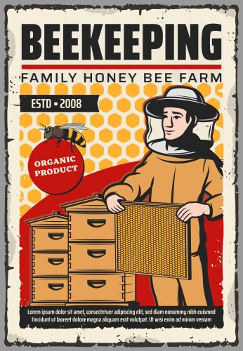 Honey waxing bee and beehive flyer poster organic Vector Image
