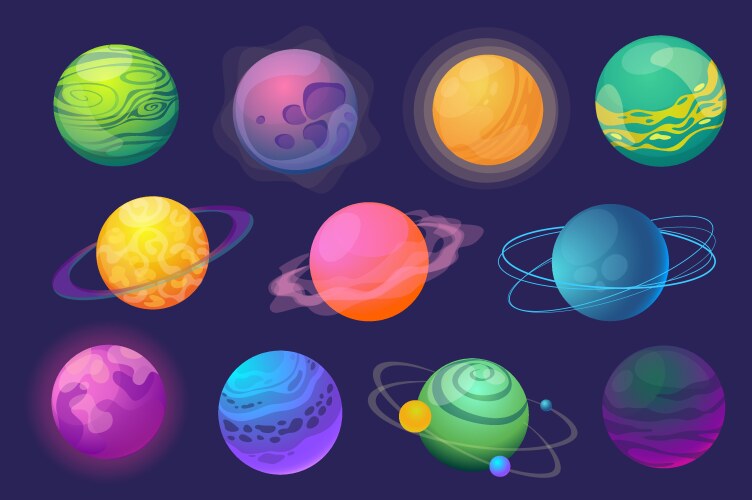 Planets icon set realistic style Royalty Free Vector Image