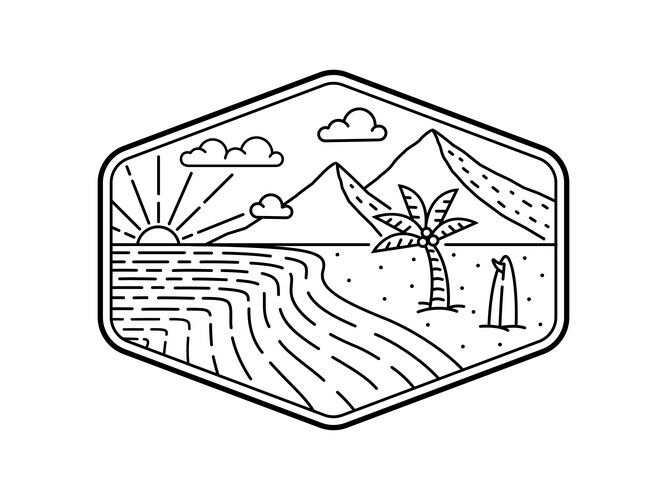 Natural scenery in the frame line art Royalty Free Vector