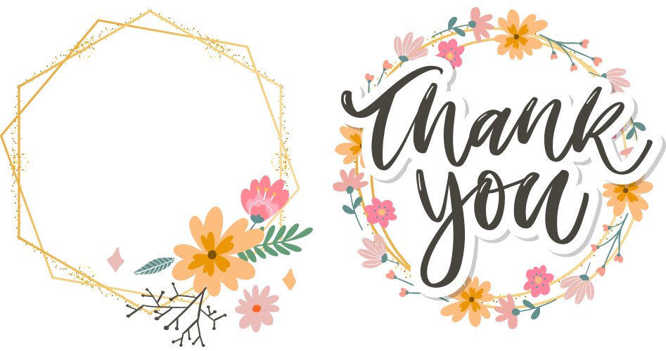 Cute thank you script card flowers letter text Vector Image Cute thank you script card flowers letter text Vector Image