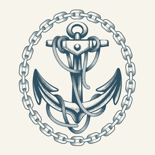 Anchor in ropes and ship wheel Royalty Free Vector Image