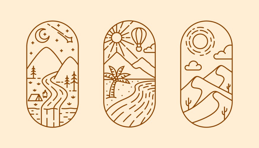 Beautiful nature line art Royalty Free Vector Image