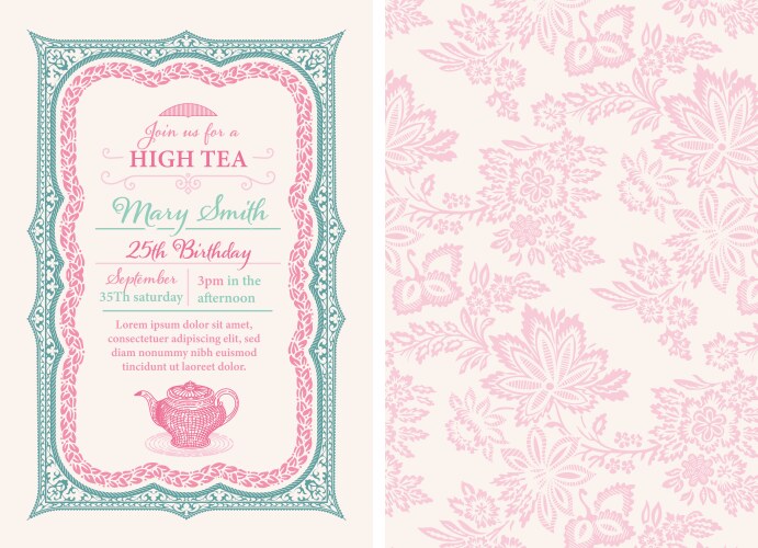 Doodle high tea party invitation Royalty Free Vector Image