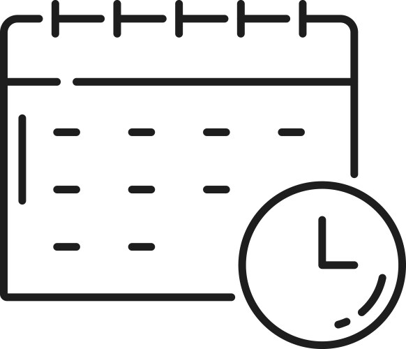 Calendar with clock timer isolated outline icon Vector Image