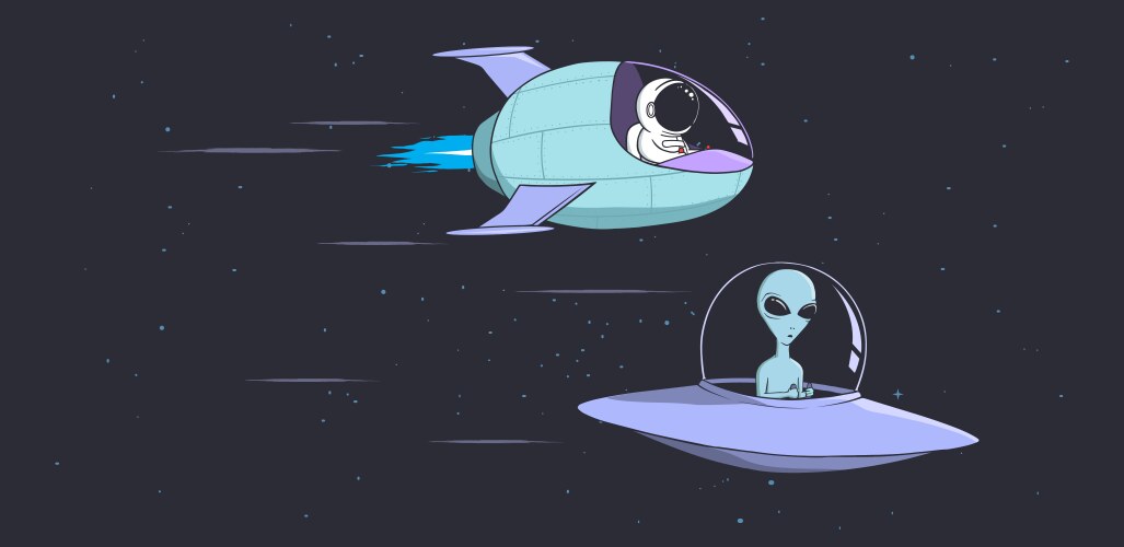 Alien on moon with flag Royalty Free Vector Image
