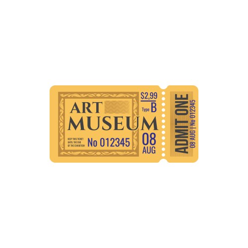 Art museum ticket admitting two people with long Vector Image