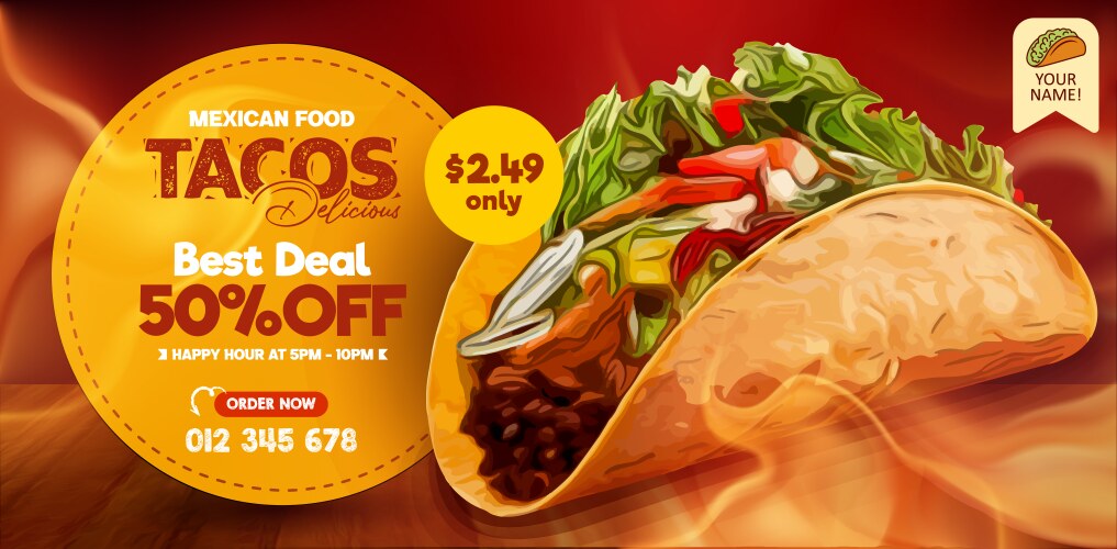 Mexican food tacos design template Royalty Free Vector Image