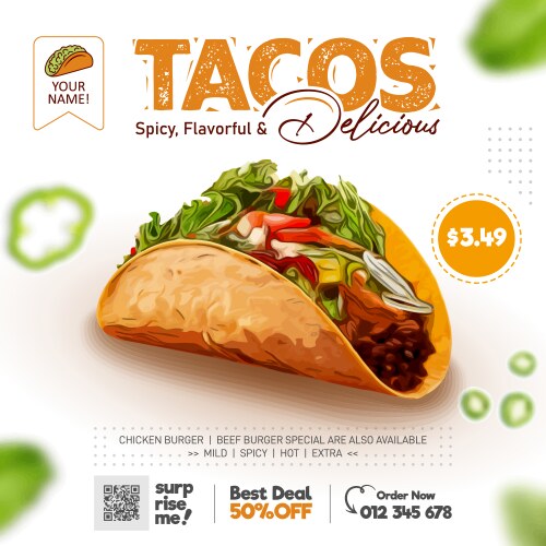 Mexican food tacos design template Royalty Free Vector Image