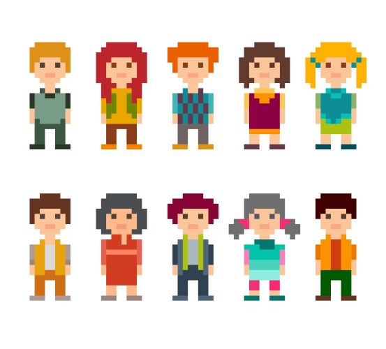 Pixel characters i love art Royalty Free Vector Image