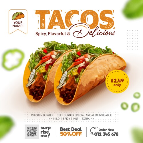 Mexican food tacos design template Royalty Free Vector Image