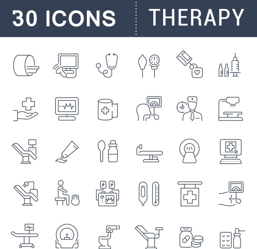 Physical therapy line icon set Royalty Free Vector Image