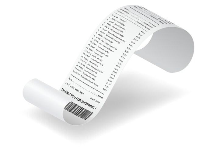 Payment check and receipts with shadow curved Vector Image