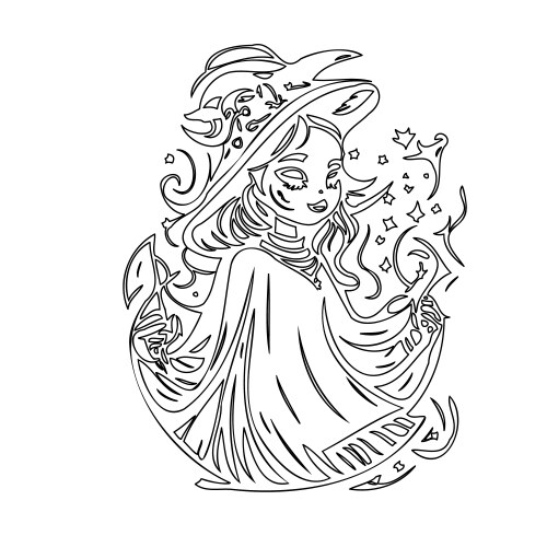 Witch outline sketch Royalty Free Vector Image