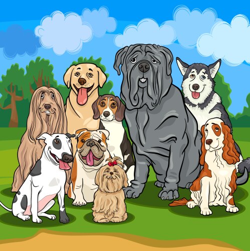Purebred dogs group cartoon Royalty Free Vector Image