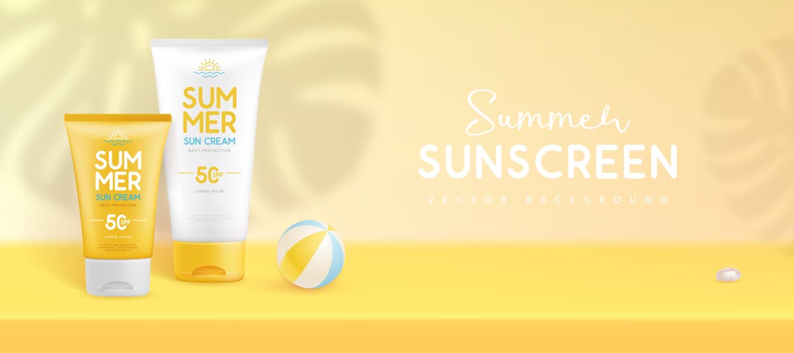 Summer background with 3d sunscreen tube Vector Image