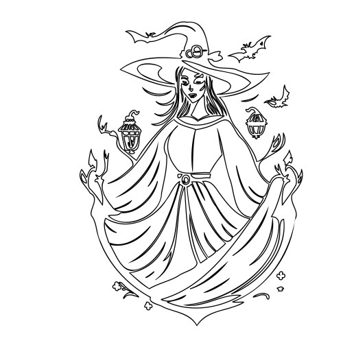 Witch outline sketch Royalty Free Vector Image