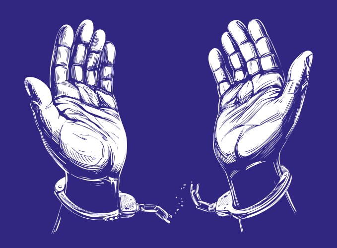 Hands to break the shackles Royalty Free Vector Image