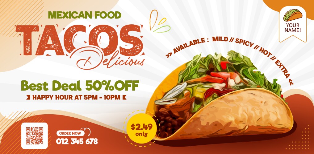 Mexican food tacos design template Royalty Free Vector Image