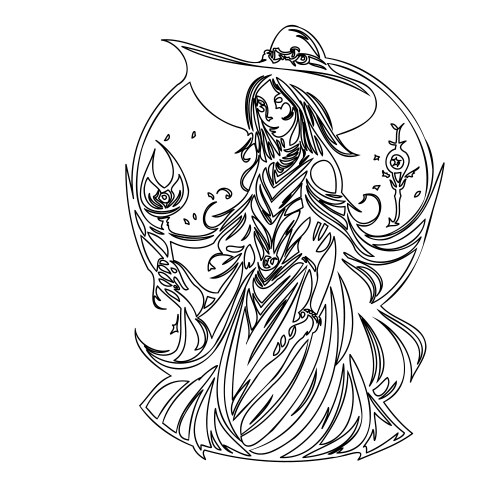 Witch outline sketch Royalty Free Vector Image
