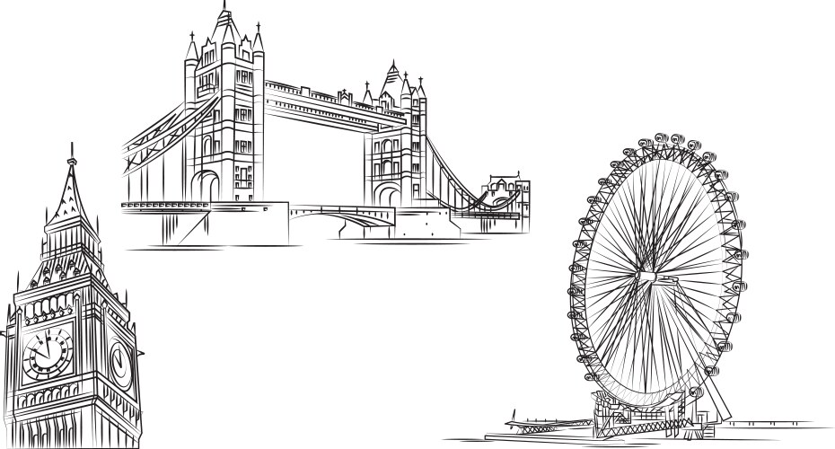 London eye ferris wheel sketch Royalty Free Vector Image