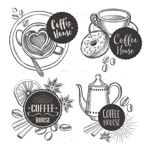 Cartoon doodles of cafe coffee shop border Vector Image