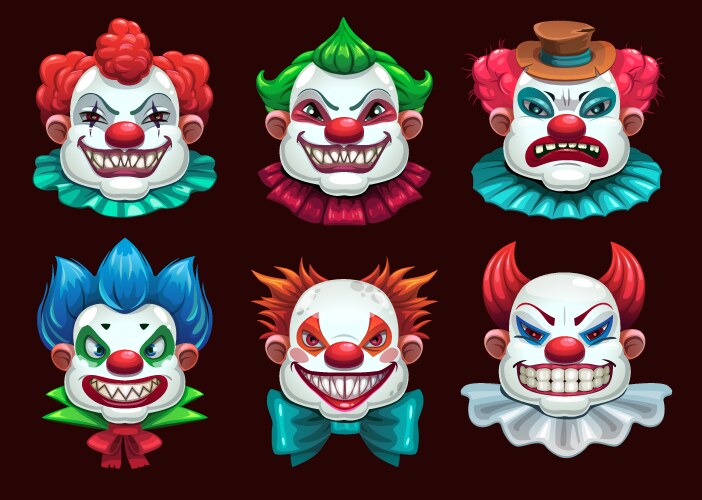 Horror clown and scary circus monster faces Vector Image