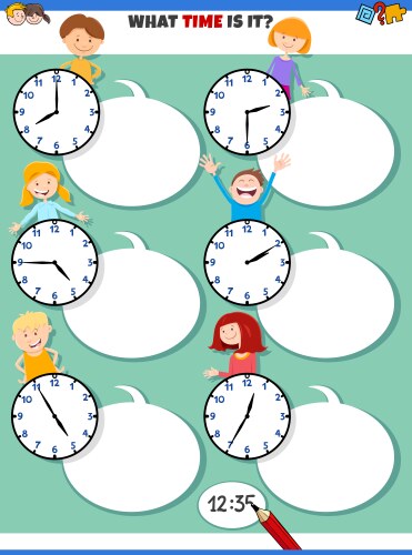 Telling time educational worksheet with animals Vector Image