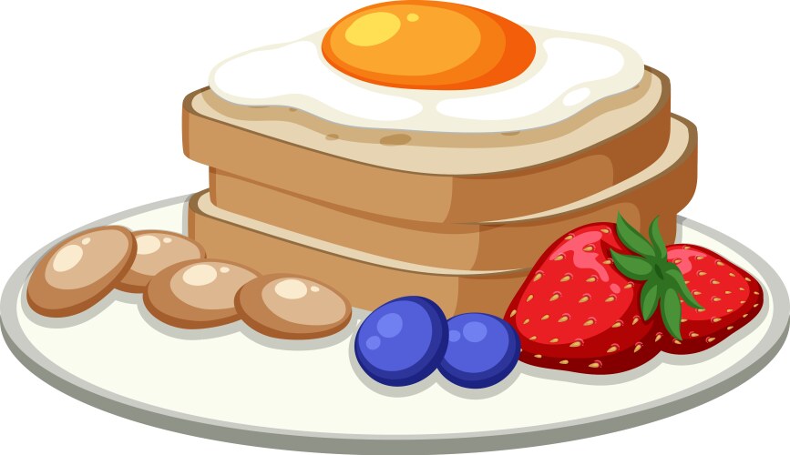 Top view breakfast set in a dish cartoon Vector Image