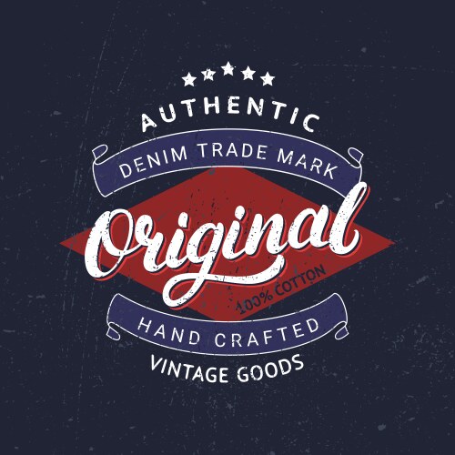 Blue denim hand written lettering label Royalty Free Vector