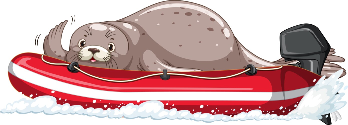 Seals in inflatable boat cartoon style Royalty Free Vector