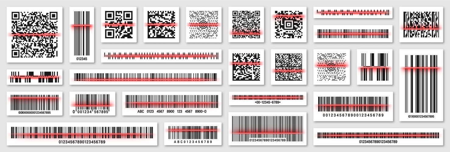 Product barcodes and qr codes with red scanning Vector Image