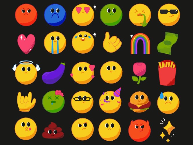 Pixel emoji emoticon smiles and 8 bit face icons Vector Image