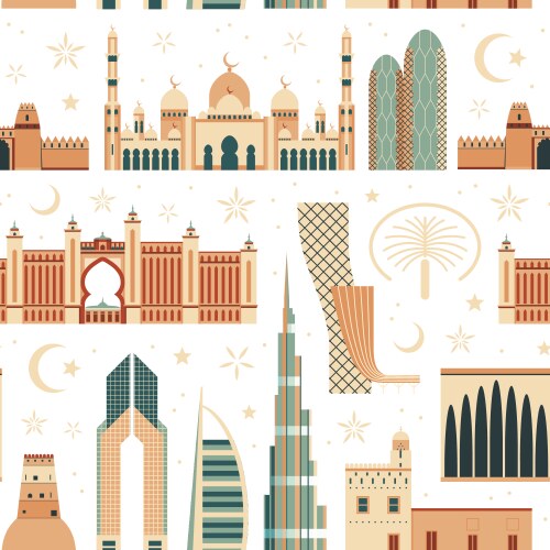 Uae architectural symbols and landmarks pattern Vector Image