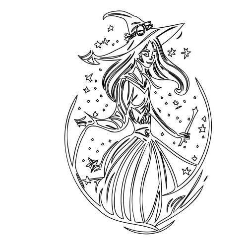 Witch outline sketch Royalty Free Vector Image