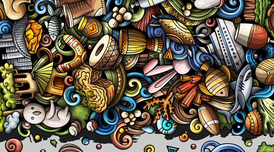 Cartoon doodle australian background Royalty Free Vector