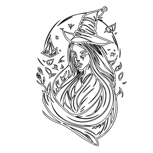 Witch outline sketch Royalty Free Vector Image