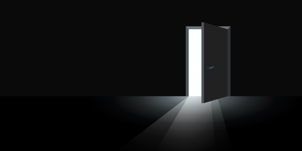 Open door with light icon in flat style dark room Vector Image