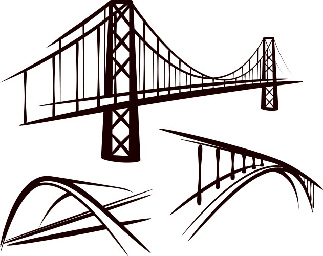 Types of bridges in linear style set Royalty Free Vector