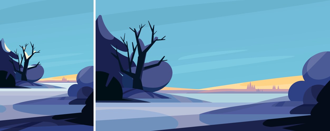 Landscape with frozen river Royalty Free Vector Image